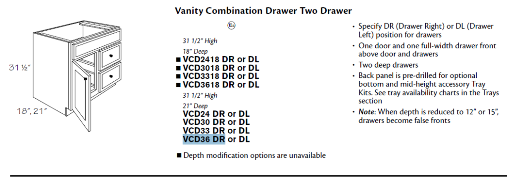 MERILLAT CLASSICS – Vanity Cabinet VCD36DR, 36″ Wide with Drawers ...